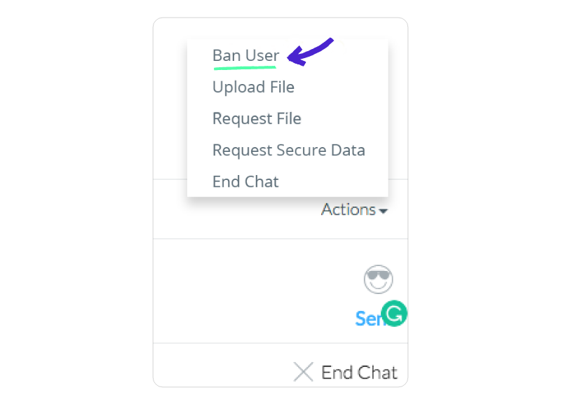 Transferring chats and understanding Ban and Bye buttons on Live Chat ...