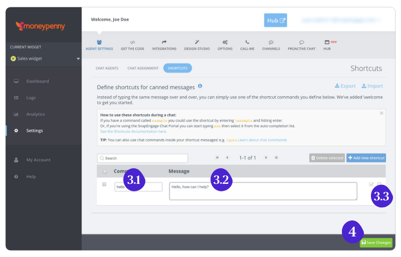 How to use Live Chat Shortcuts - Moneypenny | Resources
