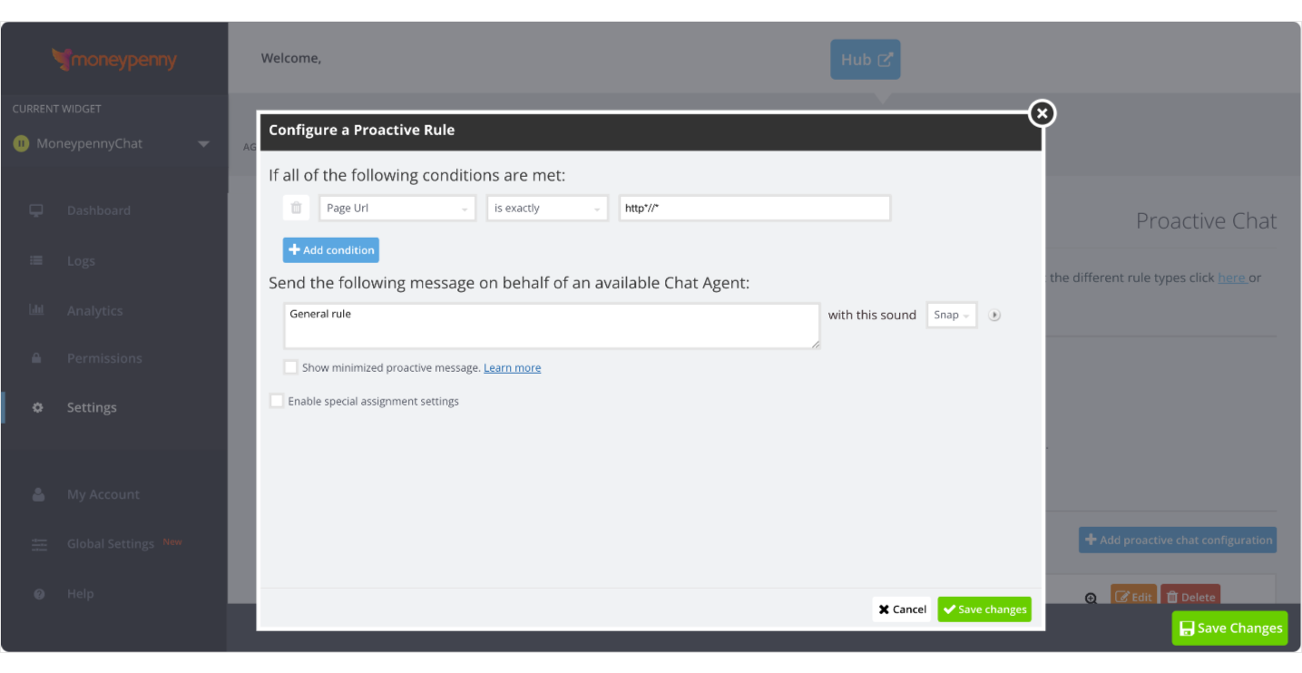 Rule Types for proactive chat - Moneypenny | Resources