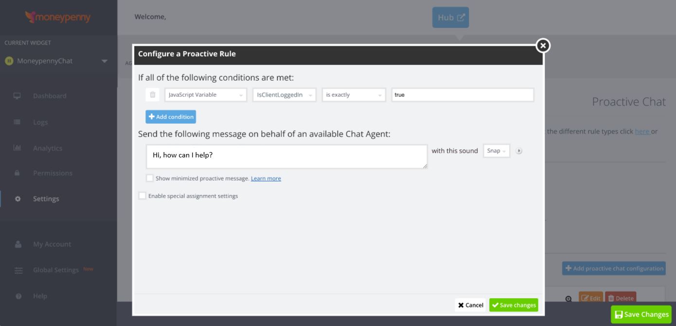 Rule Types for proactive chat - Moneypenny | Resources