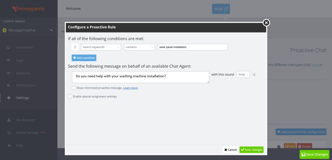 Rule Types for proactive chat - Moneypenny | Resources